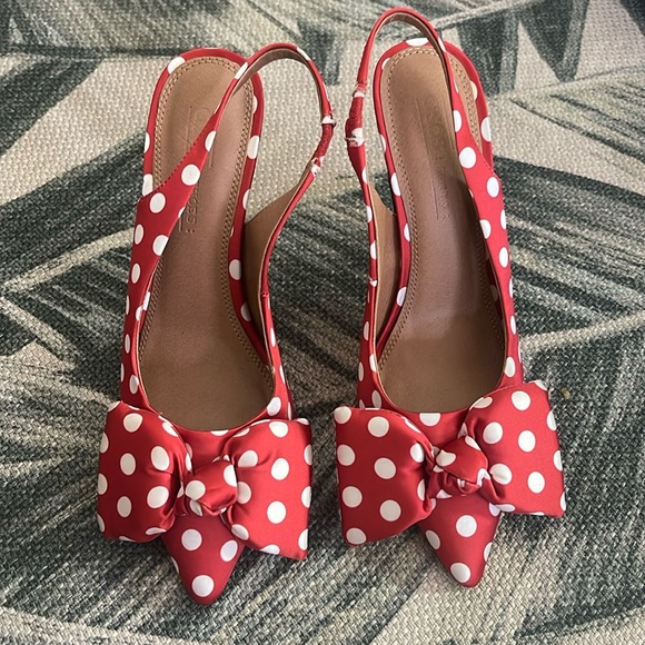 ASOS | Shoes | Asos Red And White Polka Dot Heels | Poshmark